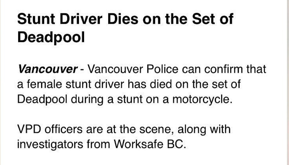 STUNT DEATH: DEADPOOL 2 Stunt Motorcycle Rider Joi "SJ" Harris Dies ...